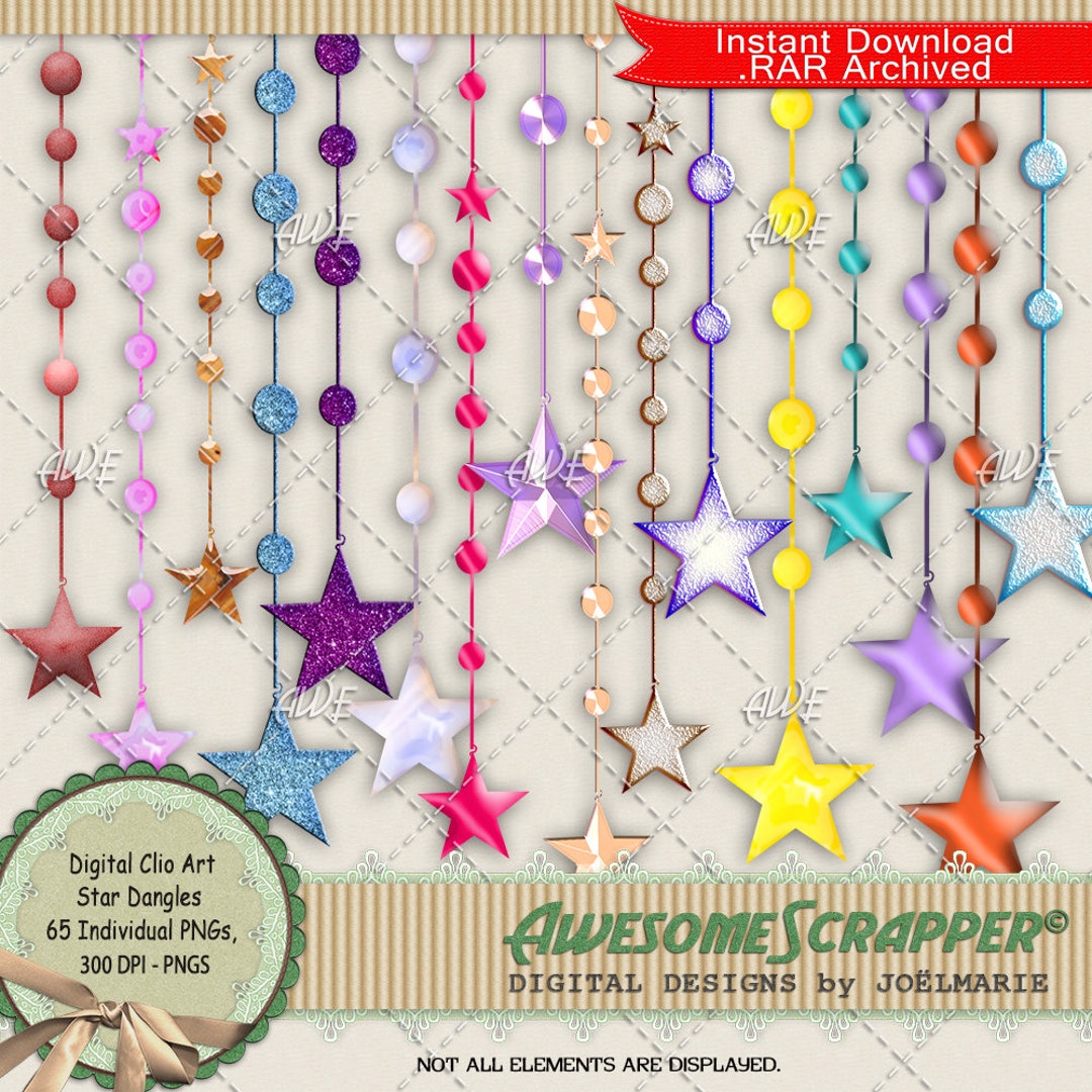 Star Dangles Digital Clip Art by Awesomescrapper - High Quality, 300 ...