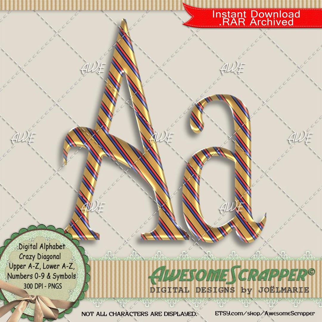 Crazy Diagonal Digital Alphabet by Awesomescrapper, High Quality 300 ...