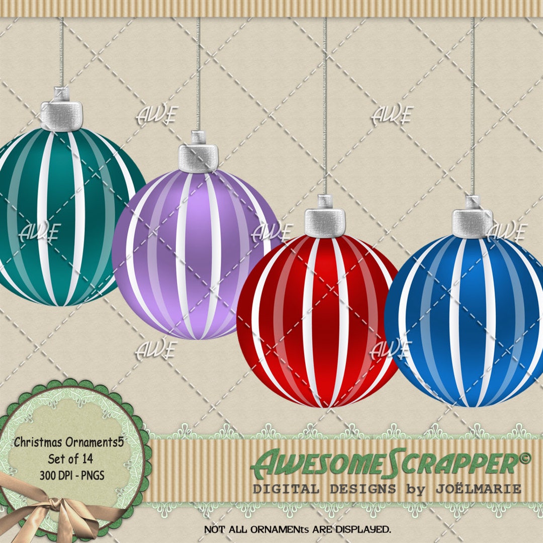 Christmas Ornaments5 Digital Clipart Set of 14, by Awesomescrapper ...