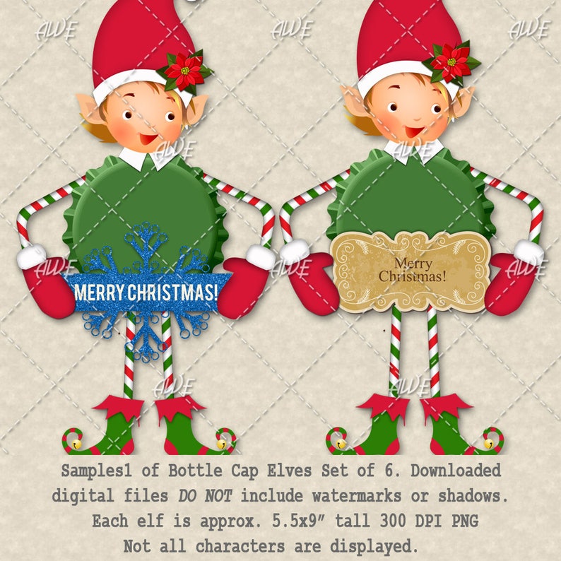Bottle Cap Elves Digital Clipart by Awesomescrapper Set of 6 - Etsy