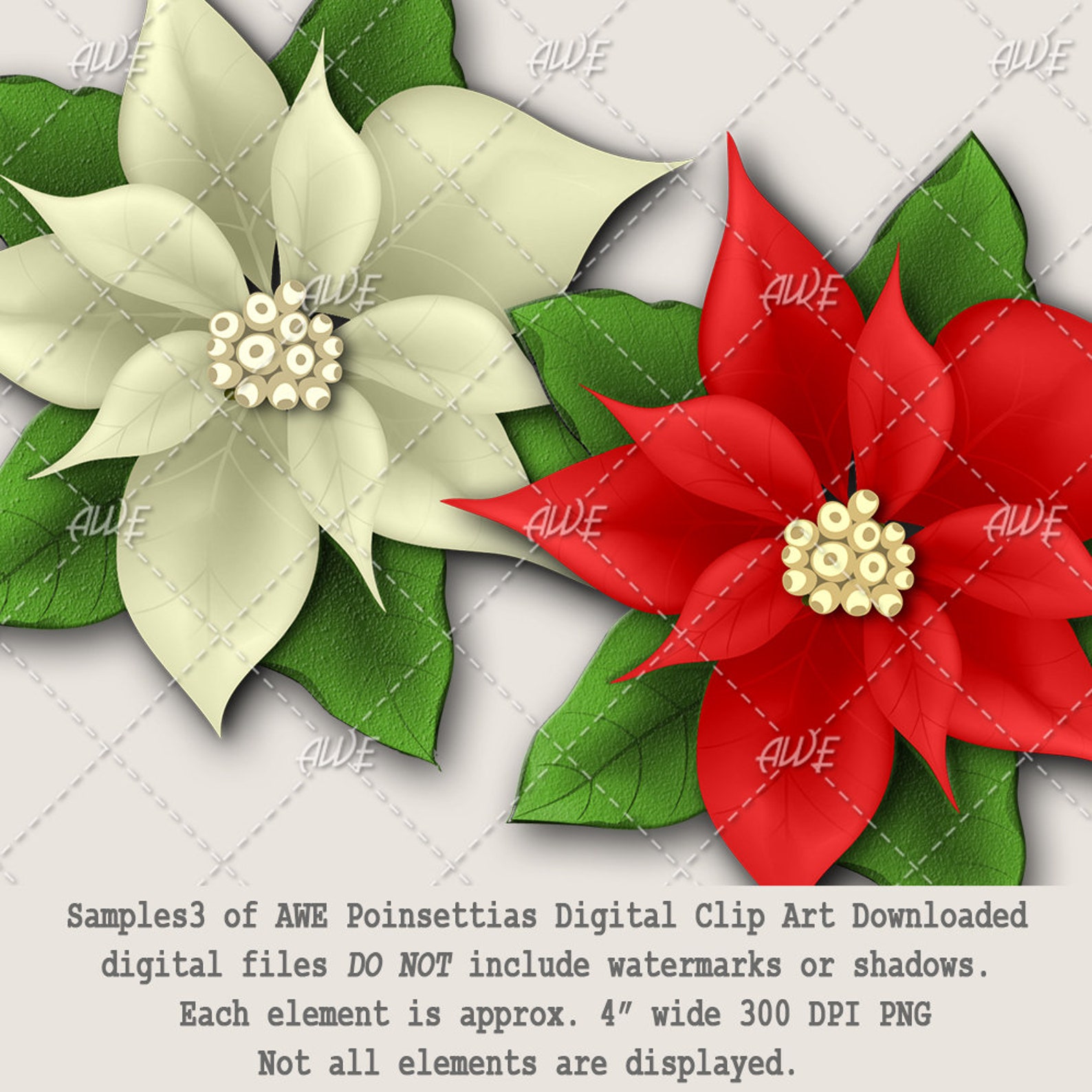 Poinsettias Digital Clip Art by Awesomescrapper High - Etsy