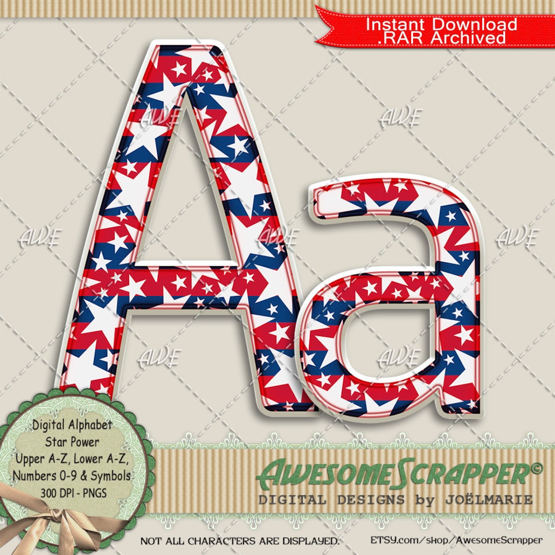 Star Power Digital Alphabet by Awesomescrapper, High Quality 300 DPI ...