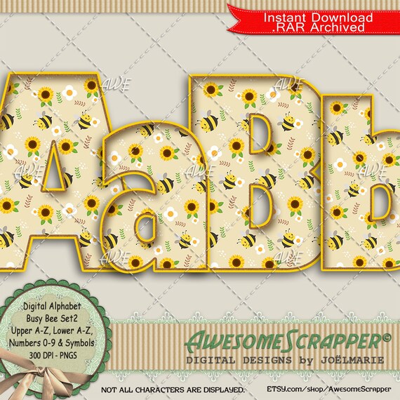 Busy Bee Set2 Digital Alphabet by Awesomescrapper High - Etsy