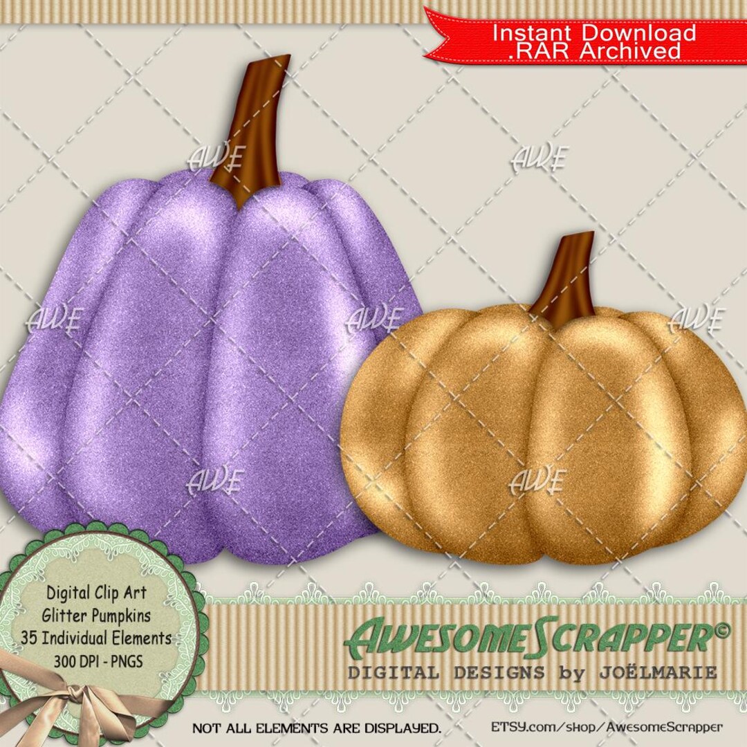 Glitter Pumpkins Digital Clip Art by Awesomescrapper - High Quality ...