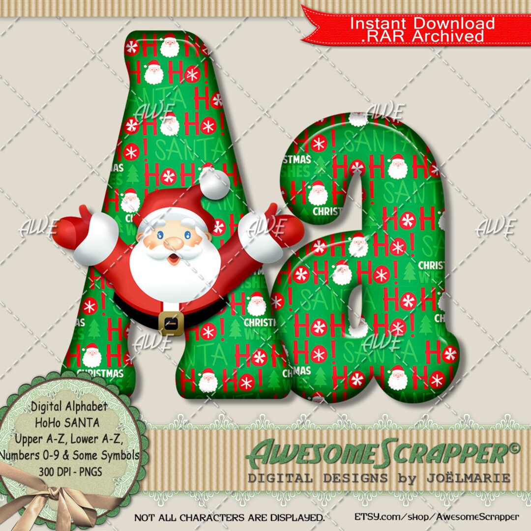 Hoho Santa Digital Alphabet by Awesomescrapper, High Quality 300 DPI ...