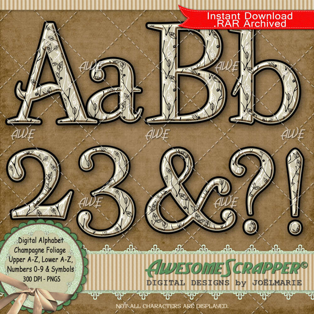 Champagne Foliage Digital Alphabet by AwesomeScrapper High | Etsy