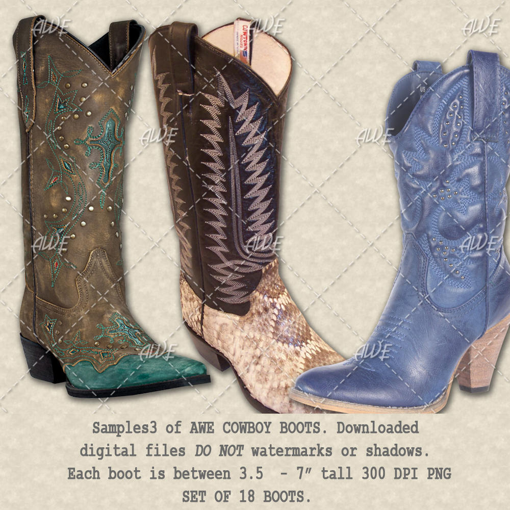 Cowboy Boots Digital Clipart by Awesomescrapper - Set of 18, Western ...