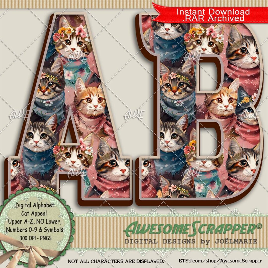 Cat Appeal Digital Alphabet by Awesomescrapper - High Quality, 300 DPI ...