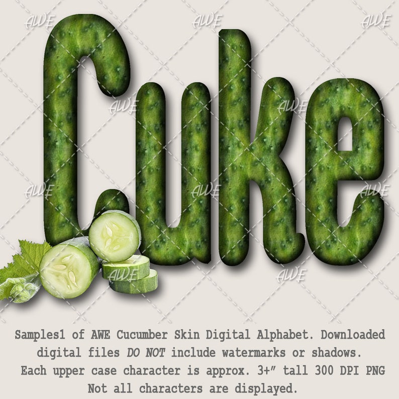 Cucumber Skin Digital Alphabet by Awesomescrapper, High Quality 300 DPI ...