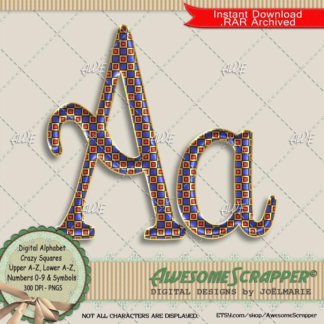 Crazy Squares Digital Alphabet by Awesomescrapper, High Quality 300 DPI ...
