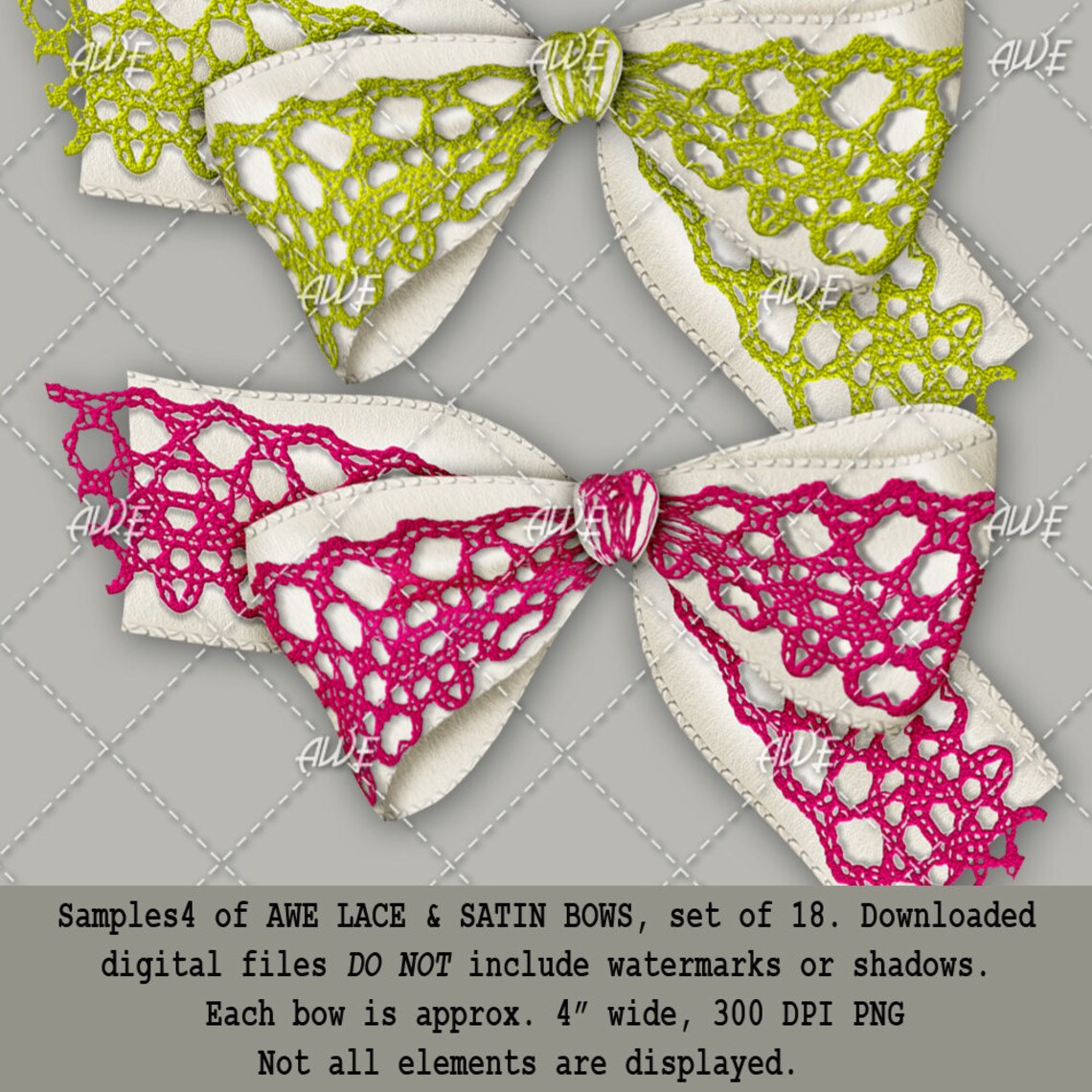 Lace and Satin Bows Digital Clipart by Awesomescrapper Set | Etsy