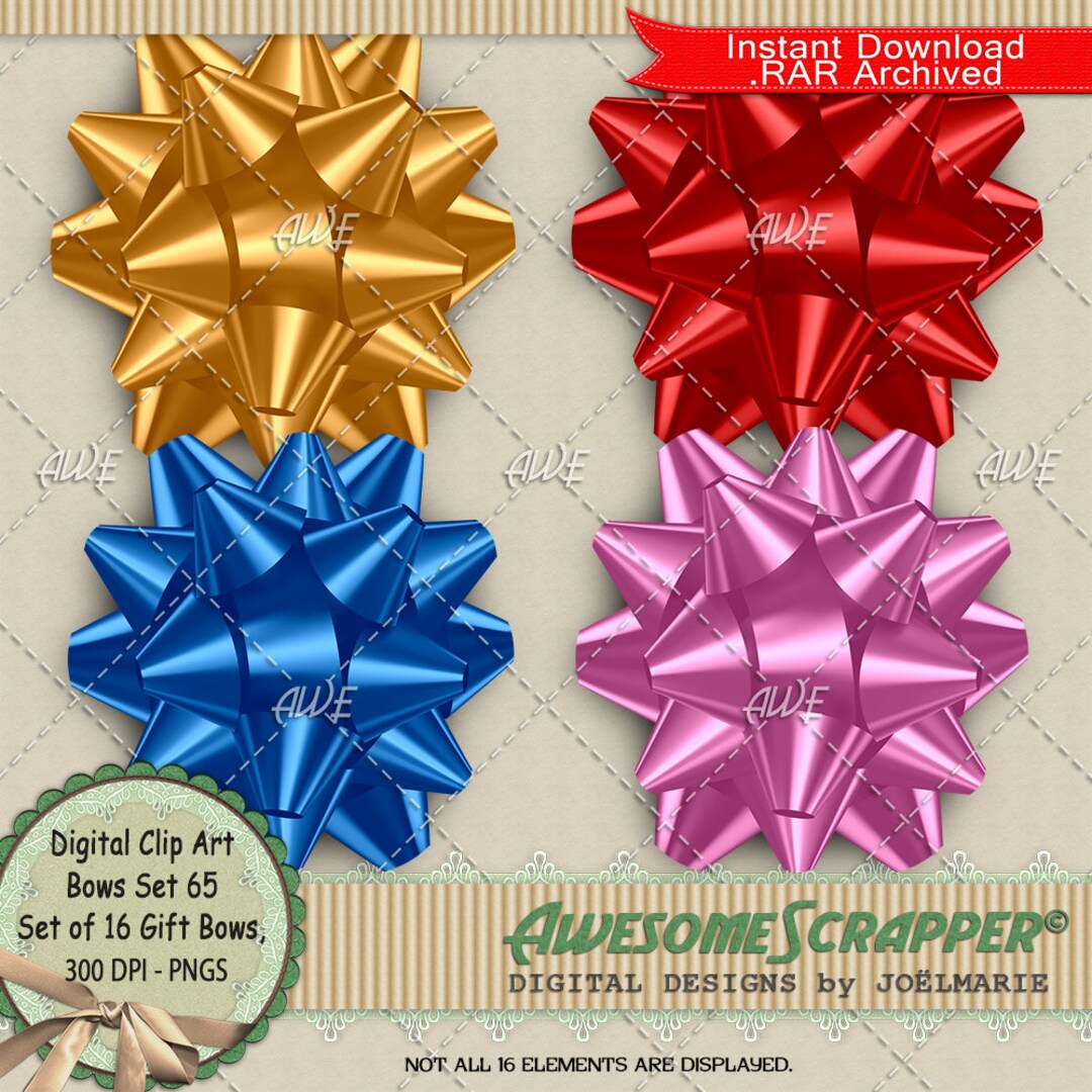 Bows Set 65 Digital Clip Art by Awesomescrapper - High Quality, 300 DPI ...