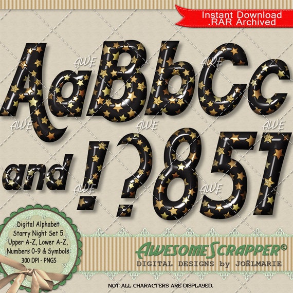 Starry Night Set 5 Digital Alphabet by Awesomescrapper High | Etsy