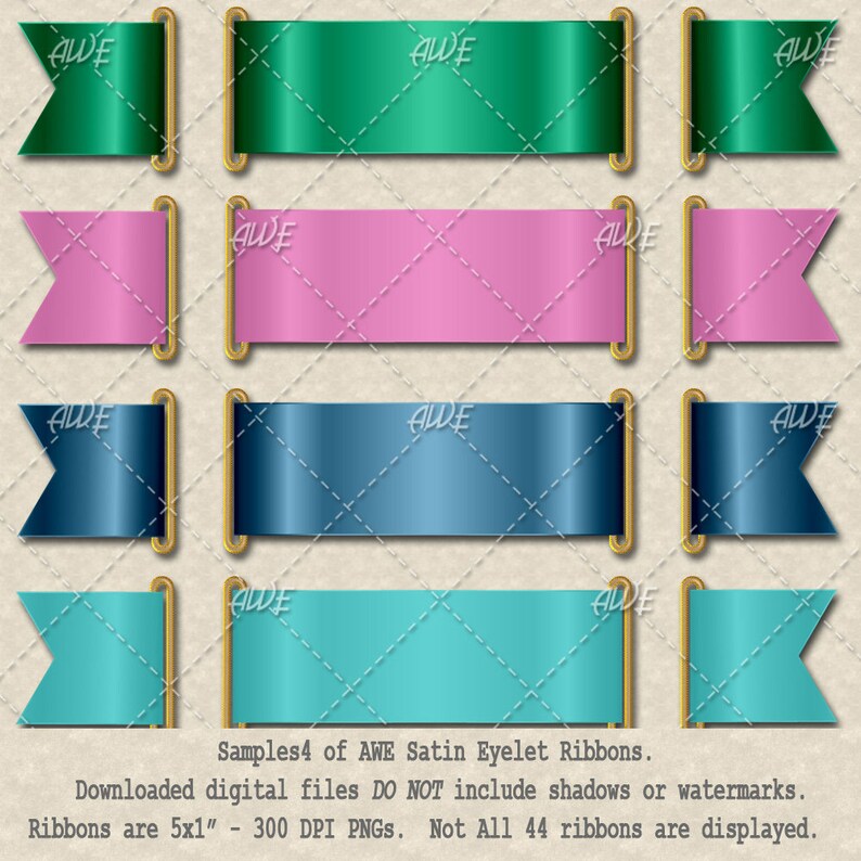 Digital Clipart AWE Satin Eyelet Ribbons Set of 44 Multi | Etsy