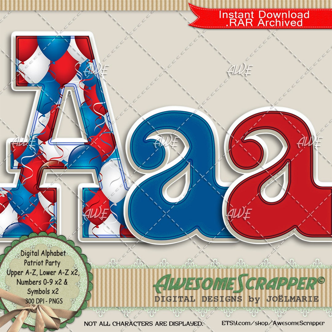 Patriot Party Digital Alphabet by Awesomescrapper, High Quality 300 DPI ...