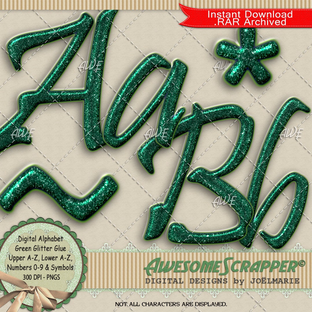 Green Glitter Glue Digital Alphabet by Awesomescrapper - High Quality ...