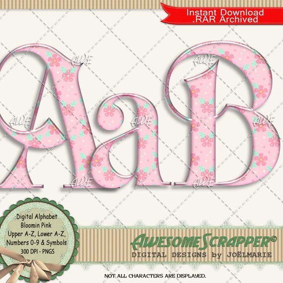 Bloomin Pink Digital Alphabet by Awesomescrapper High - Etsy