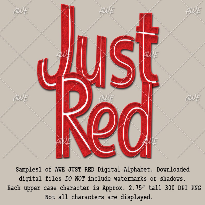 Just Red Digital Alphabet by Awesomescrapper - High Quality, 300 DPI ...