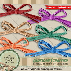 Raffia Bows Digital Clipart by Awesomescrapper - Set of 53 Colors, High ...