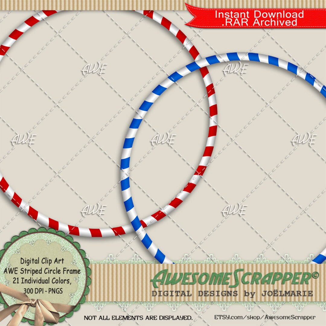 Striped Circle Frame Digital Clip Art by Awesomescrapper - Etsy