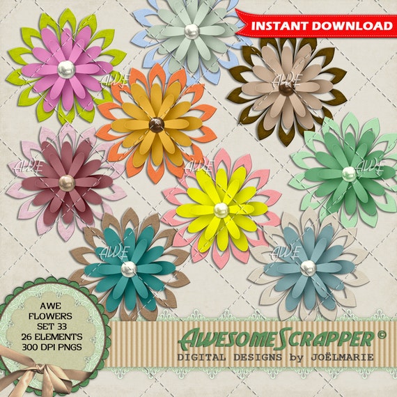 Digital Clipart AWE Flower Elements Set 33 26 Flowers | Etsy