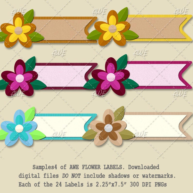 Digital Clipart Flower Labels Set of 24 Multi Color - Etsy