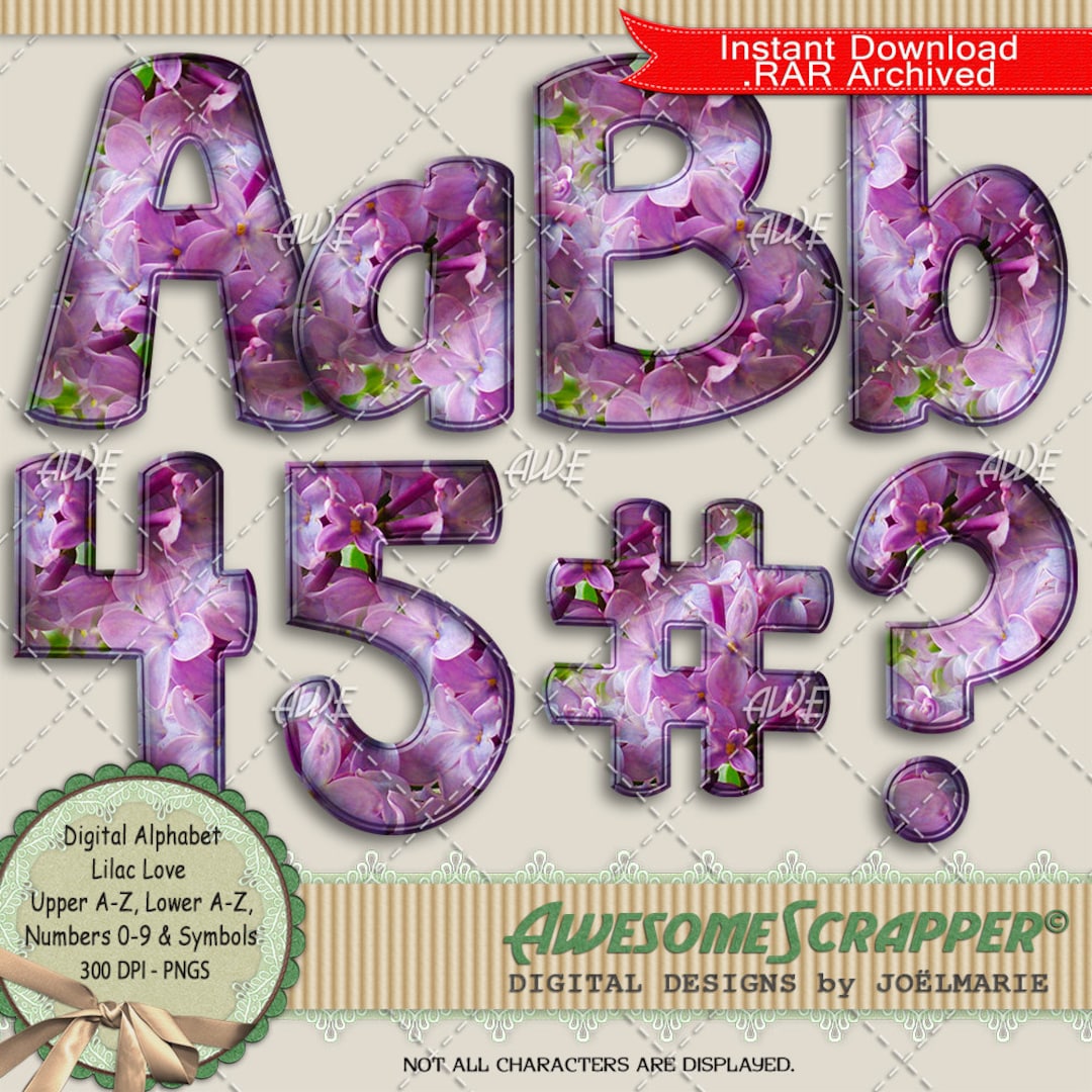 Lilac Love Digital Alphabet by Awesomescrapper - High Quality, 300 DPI ...