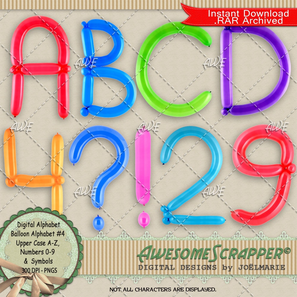Balloon Alphabet Set 4 Digital Alphabet by AwesomeScrapper | Etsy