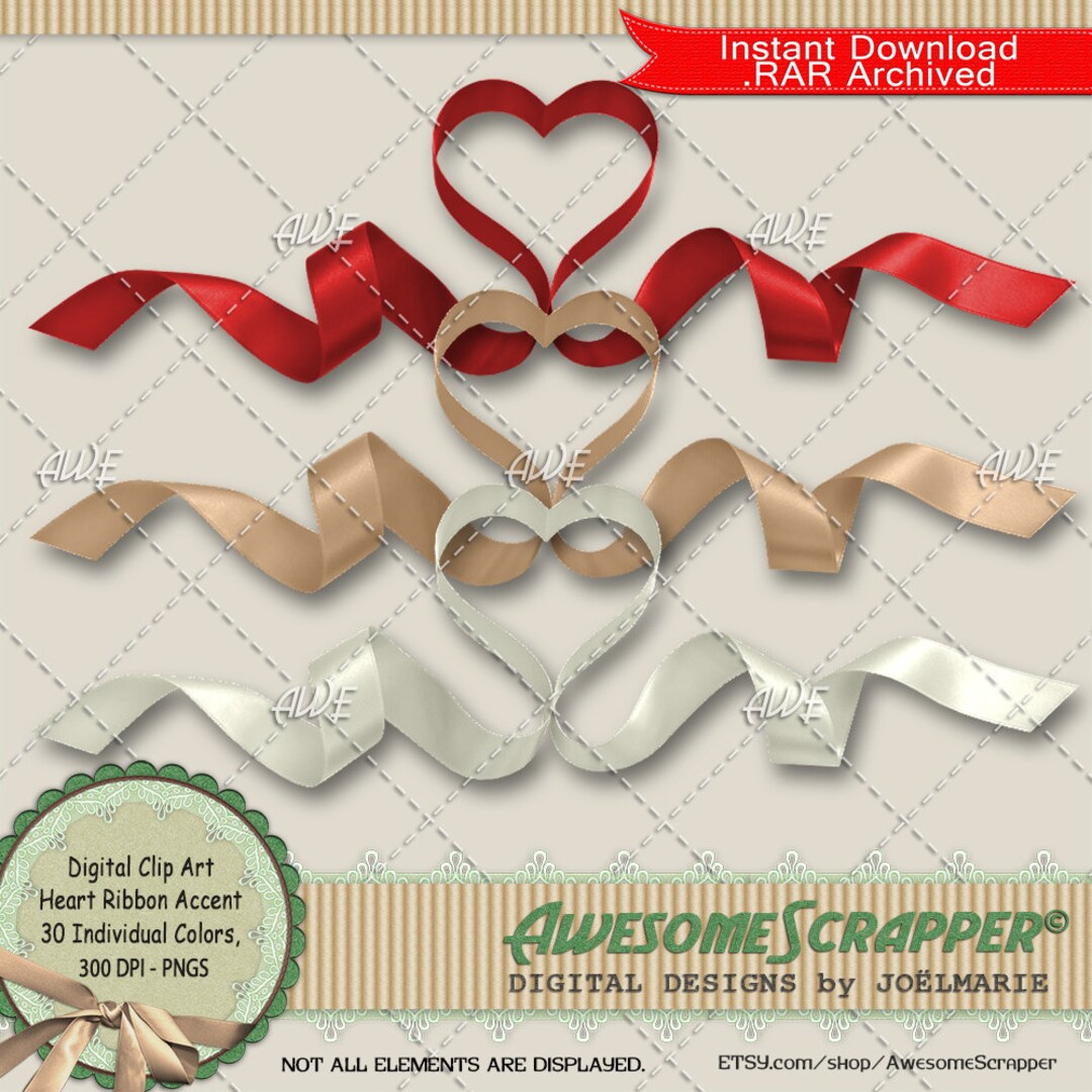 Heart Ribbon Accent Digital Clip Art by Awesomescrapper - High Quality ...