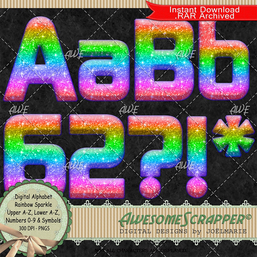 Rainbow Sparkle Digital Alphabet, by Awesomescrapper - High Quality ...