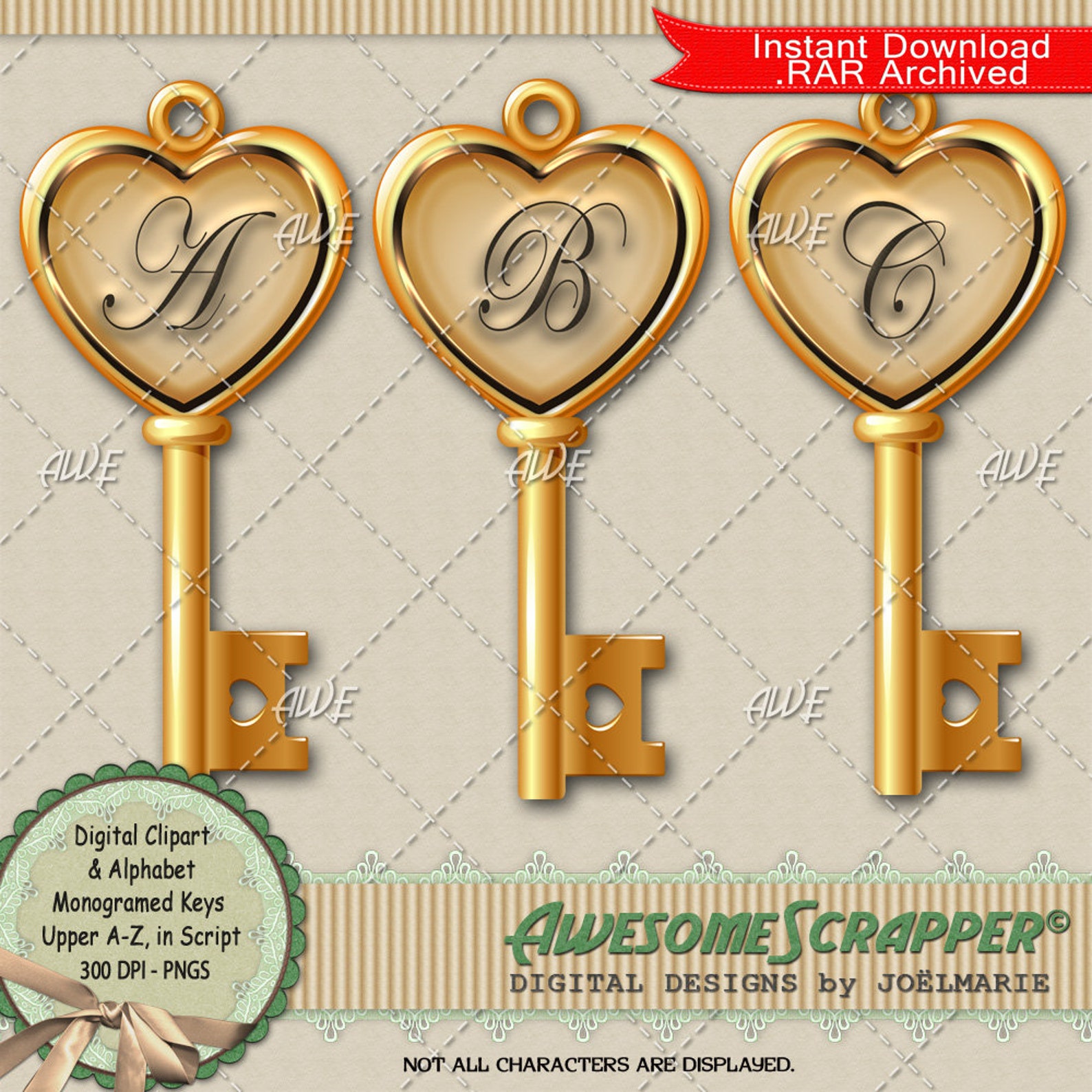 Monogram Keys Digital Alphabet & Clipart by Awesomescrapper | Etsy