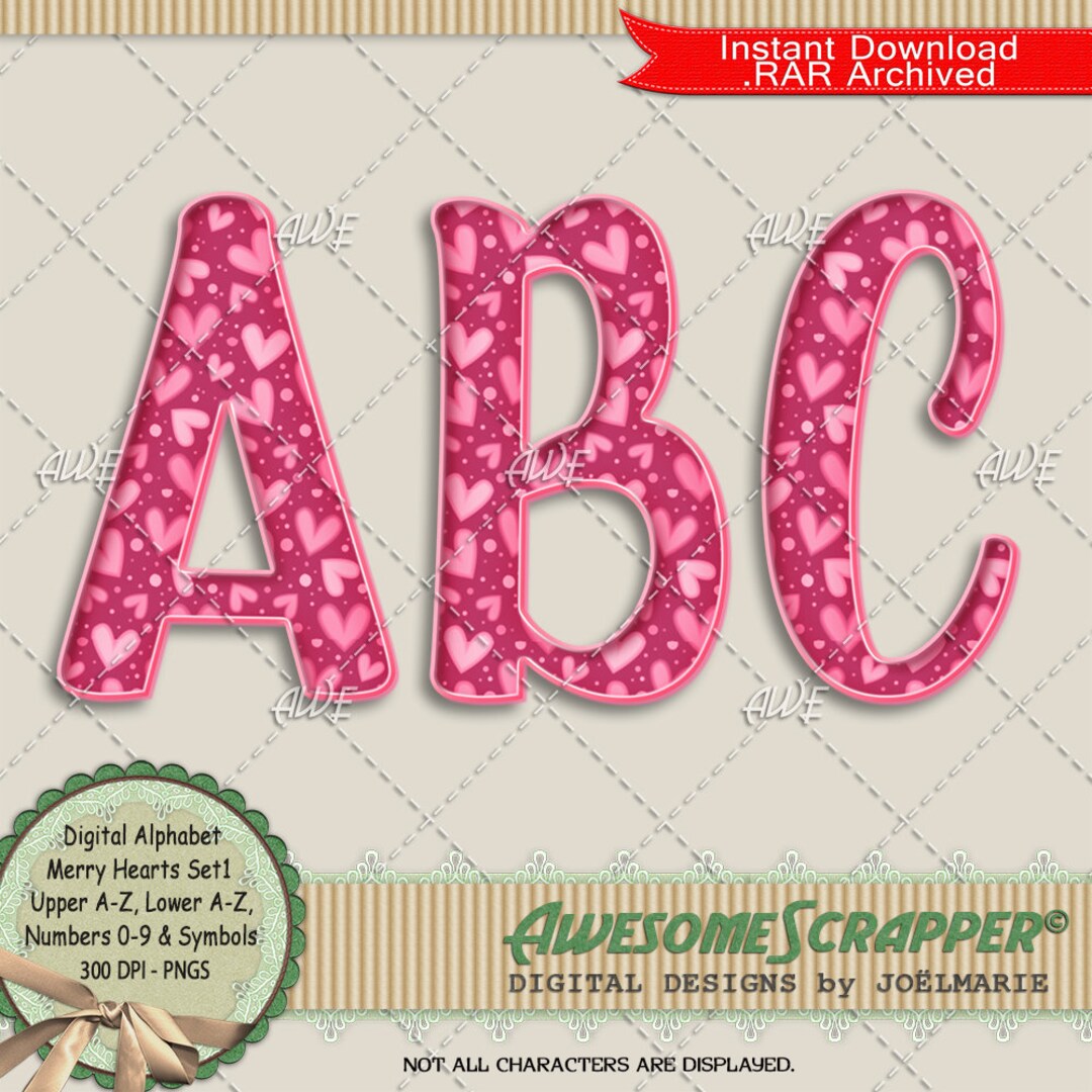 Merry Hearts Set1 Digital Alphabet by Awesomescrapper - High Quality ...