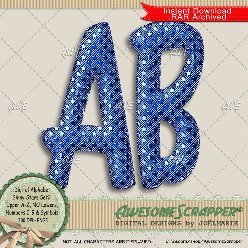 Shiny Stars Digital Alphabet by Awesomescrapper, High Quality 300 DPI ...