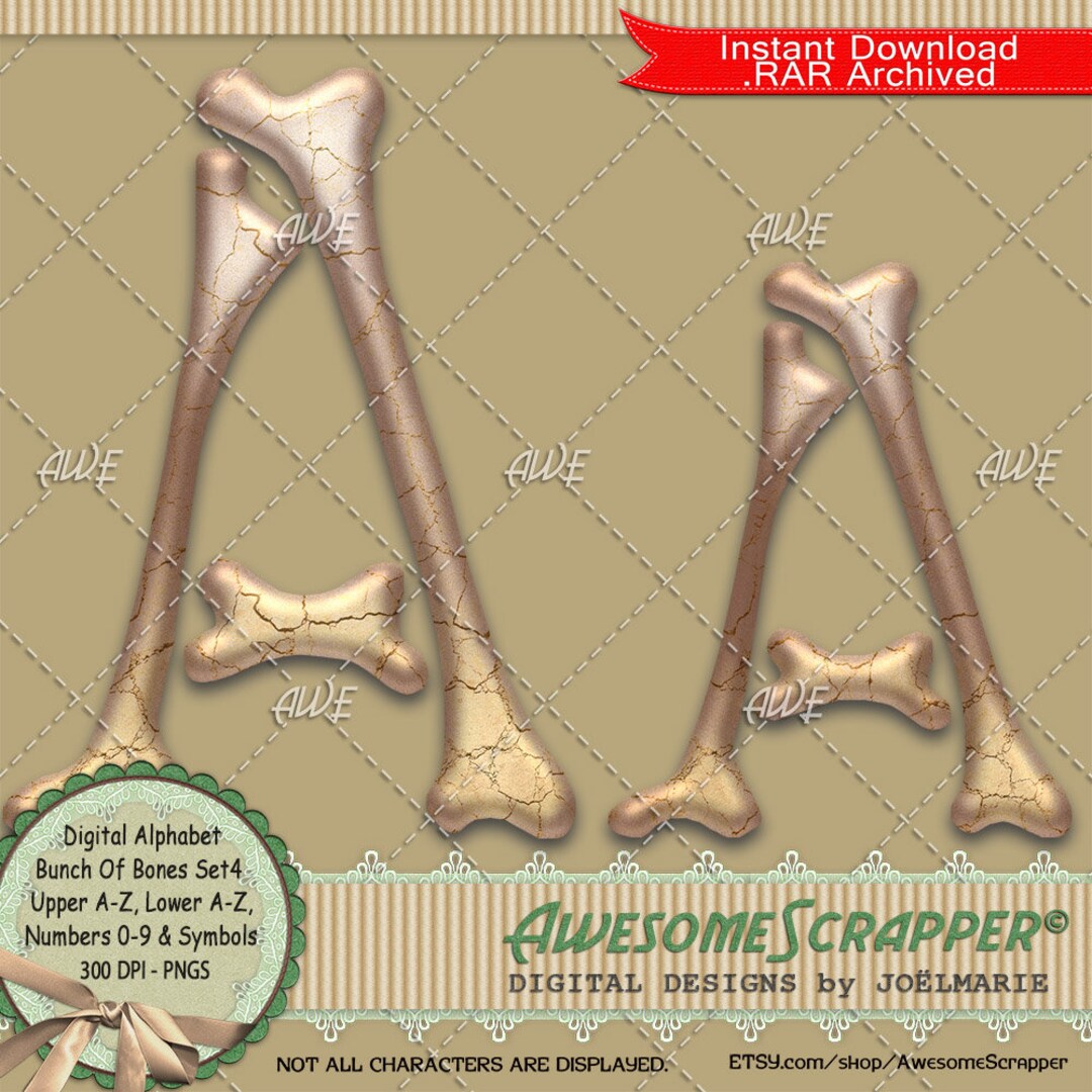 Bunch of Bones Set4 Digital Alphabet, by Awesomescrapper, 300 DPI Pngs ...