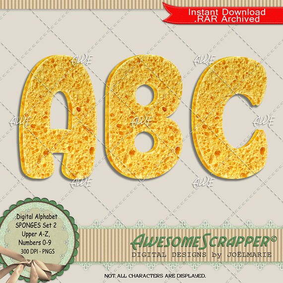 Sponges Set 2 Digital Alphabet by Awesomescrapper High - Etsy