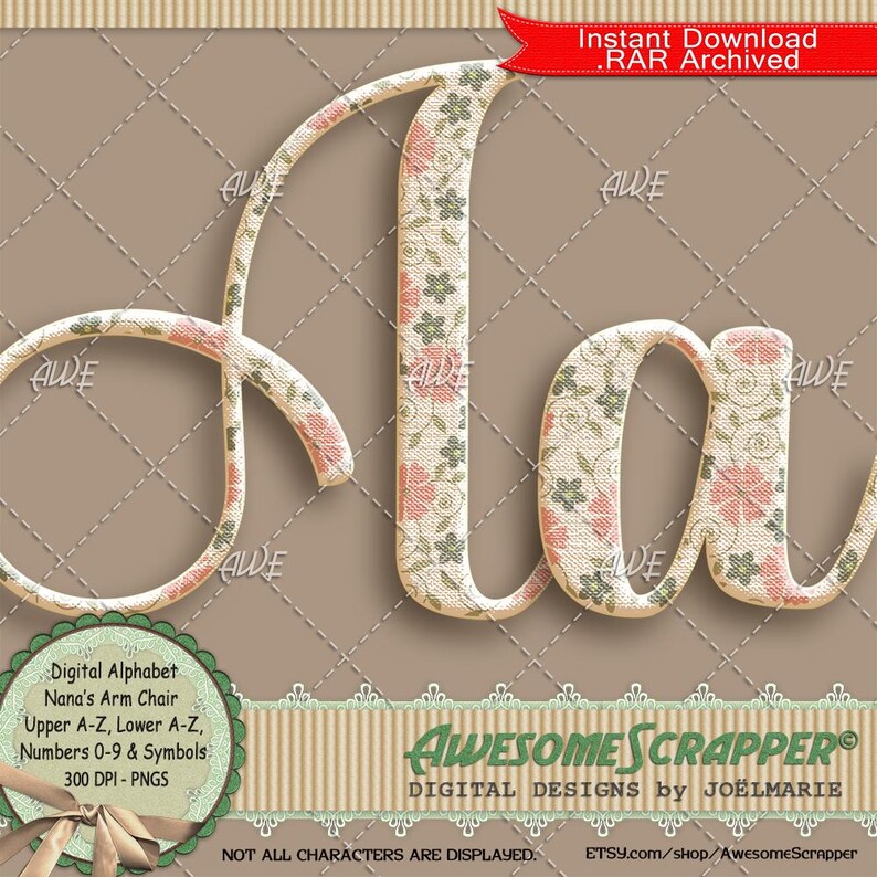Nana’s Arm Chair Digital Alphabet by Awesomescrapper, 300 DPI Pngs ...