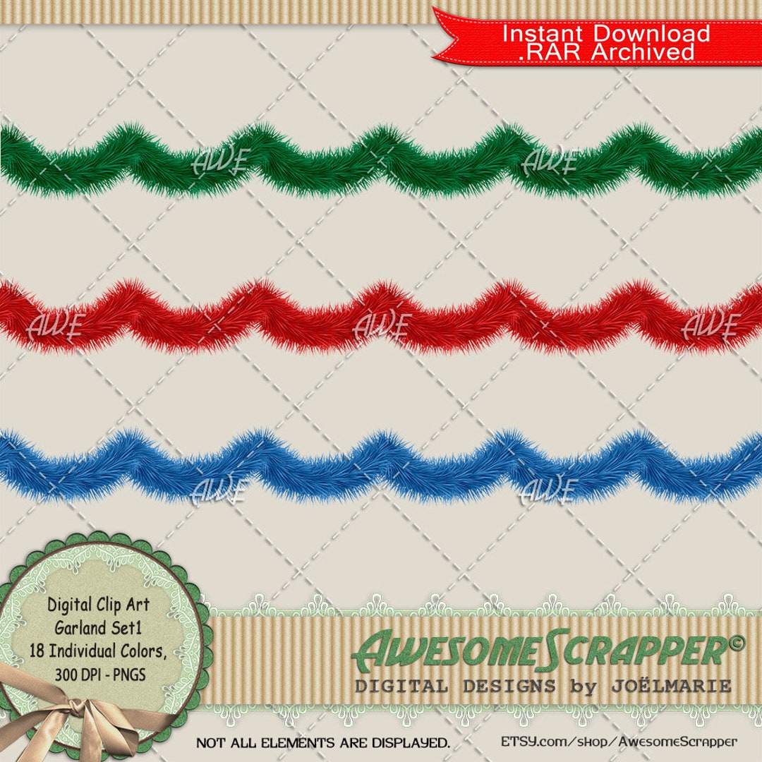 Garland Set1 Digital Clip Art by Awesomescrapper - High Quality, 300 ...