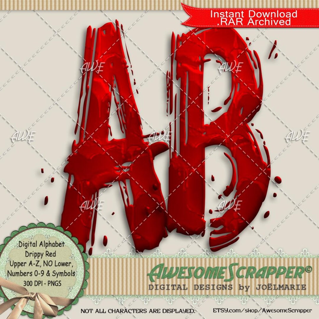 Drippy Red Digital Alphabet by Awesomescrapper - High Quality, 300 DPI ...