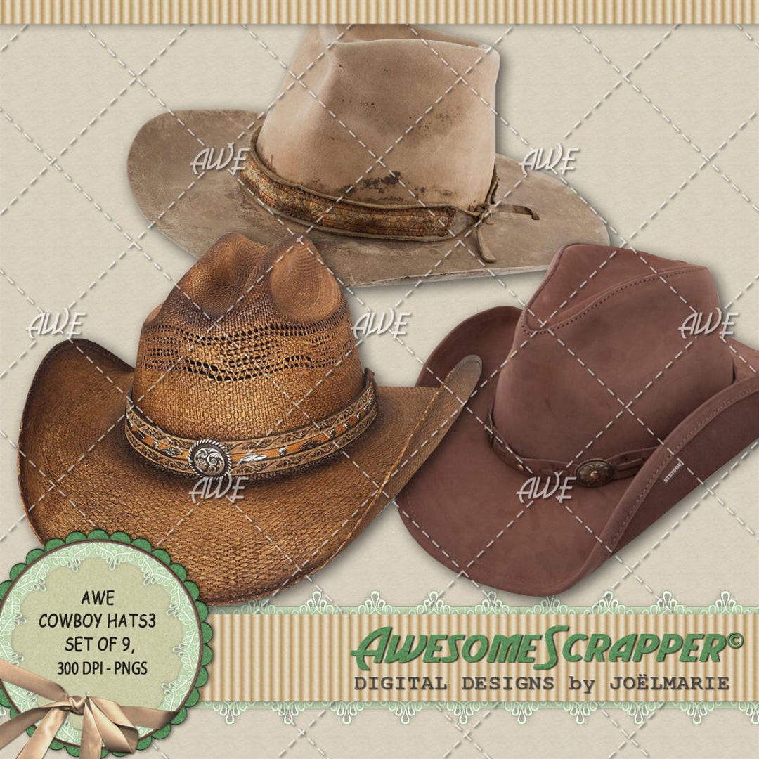 Cowboy Hats Digital Clipart Set 3 by Awesomescrapper, 9 Individual Pngs ...
