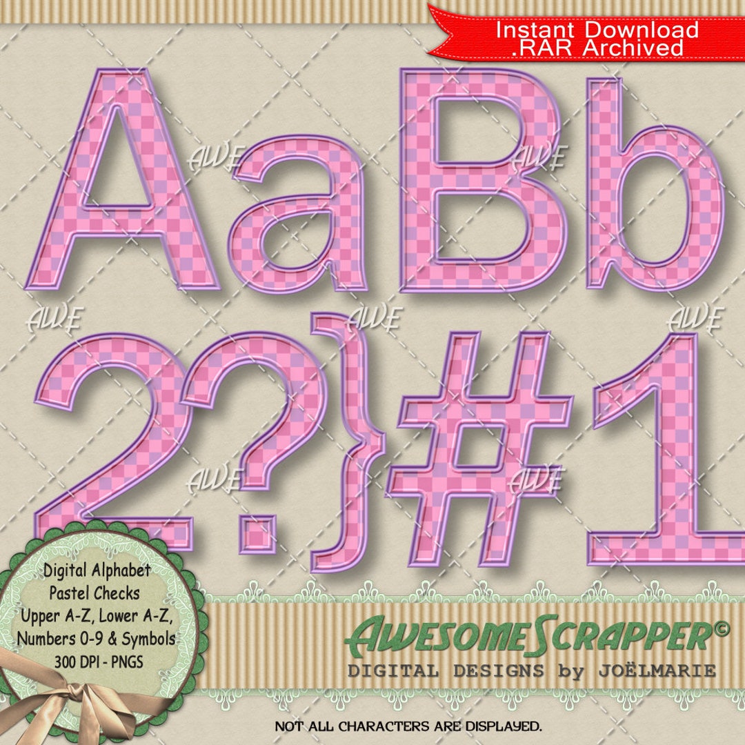 Pastel Checks Digital Alphabet by Awesomescrapper - High Quality, 300 ...