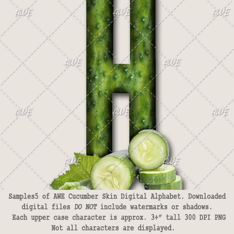 Cucumber Skin Digital Alphabet by Awesomescrapper, High Quality 300 DPI ...