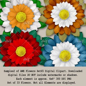 Flower Set 65, Digital Clipart, by Awesomescrapper, Set of 33 Color ...
