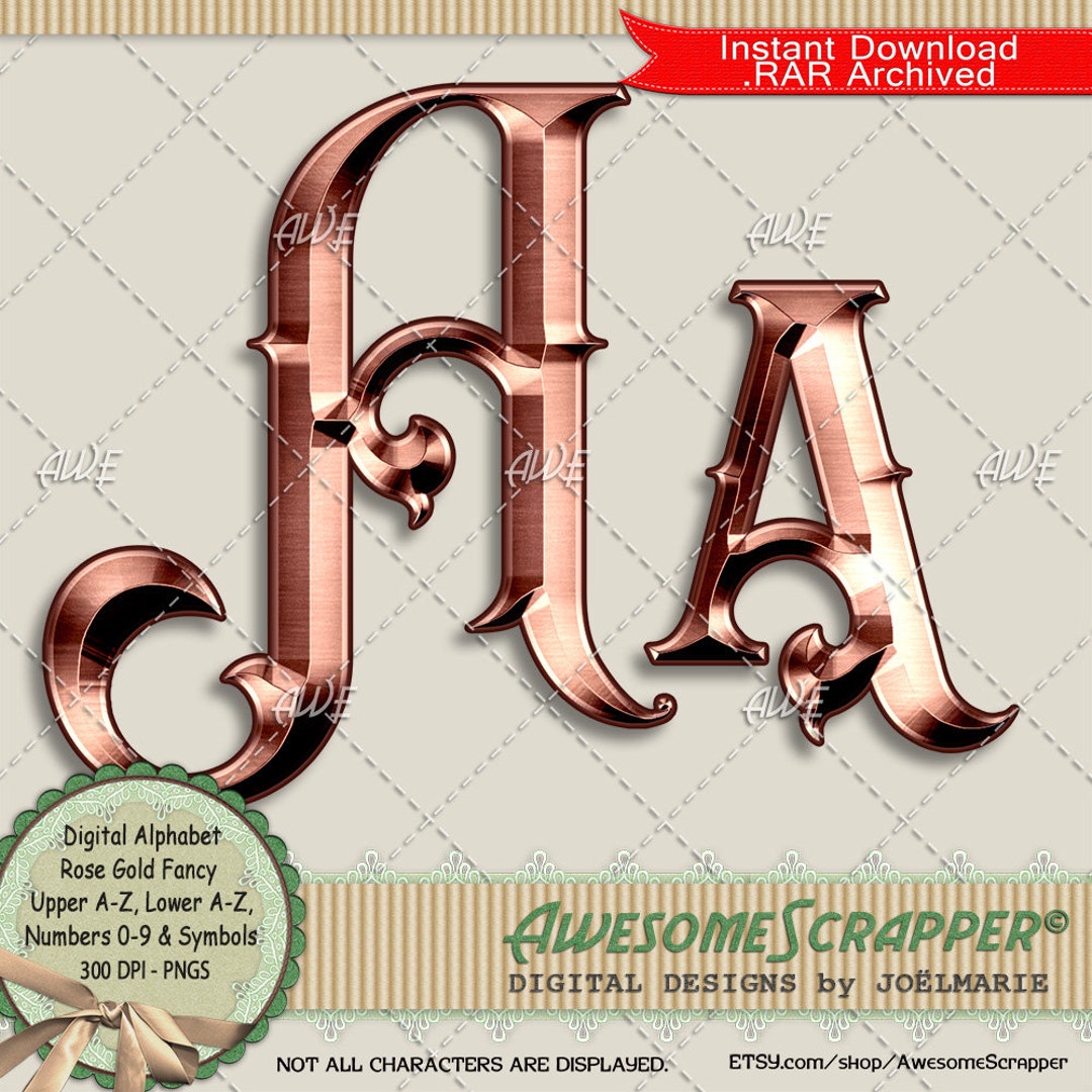 Rose Gold Fancy Digital Alphabet by Awesomescrapper - High Quality, 300 ...