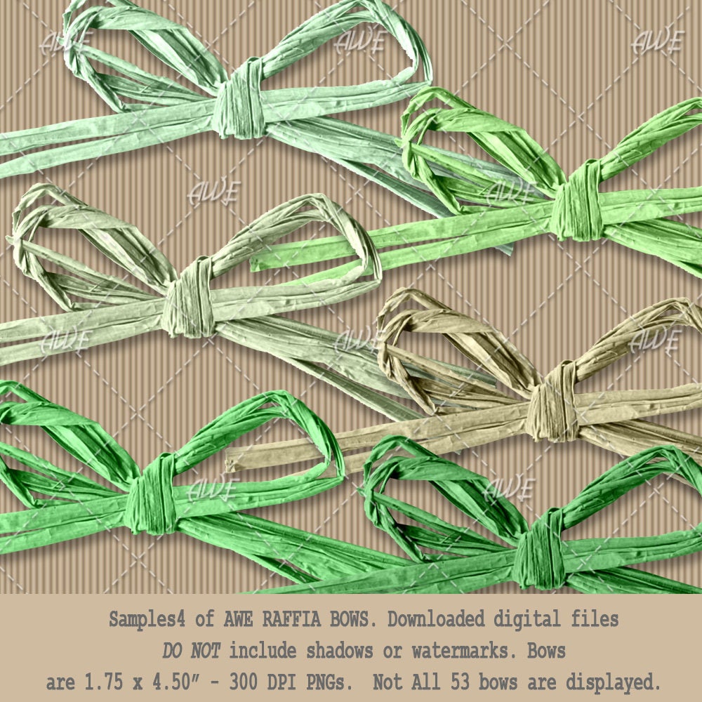Raffia Bows Digital Clipart by Awesomescrapper - Set of 53 Colors, High ...