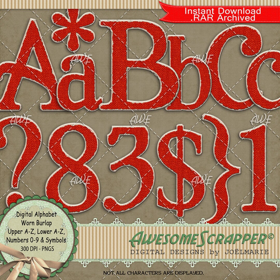 Worn Burlap Digital Alphabet by Awesomescrapper - High Quality, 300 DPI ...