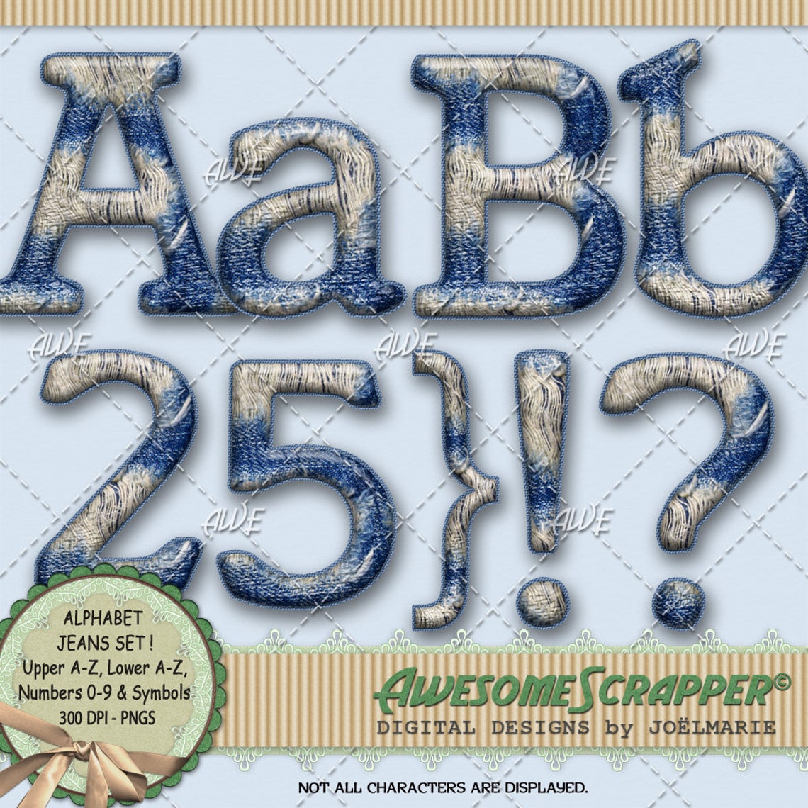 Blue Jeans Digital Alphabet by AwesomeScrapper Denium | Etsy
