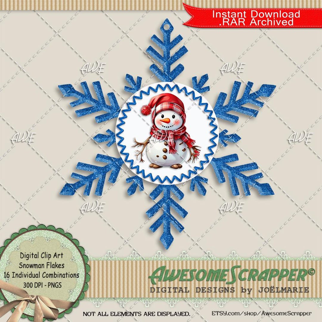 Snowman Flakes Digital Clip Art by Awesomescrapper - High Quality, 300 ...