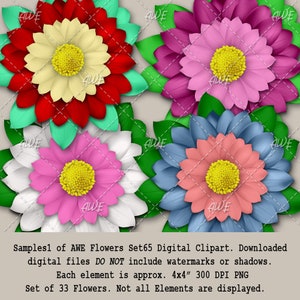 Flower Set 65, Digital Clipart, by Awesomescrapper, Set of 33 Color ...