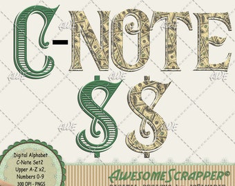 C-note Digital Alphabet by Awesomescrapper High Quality, 300 DPI Pngs ...