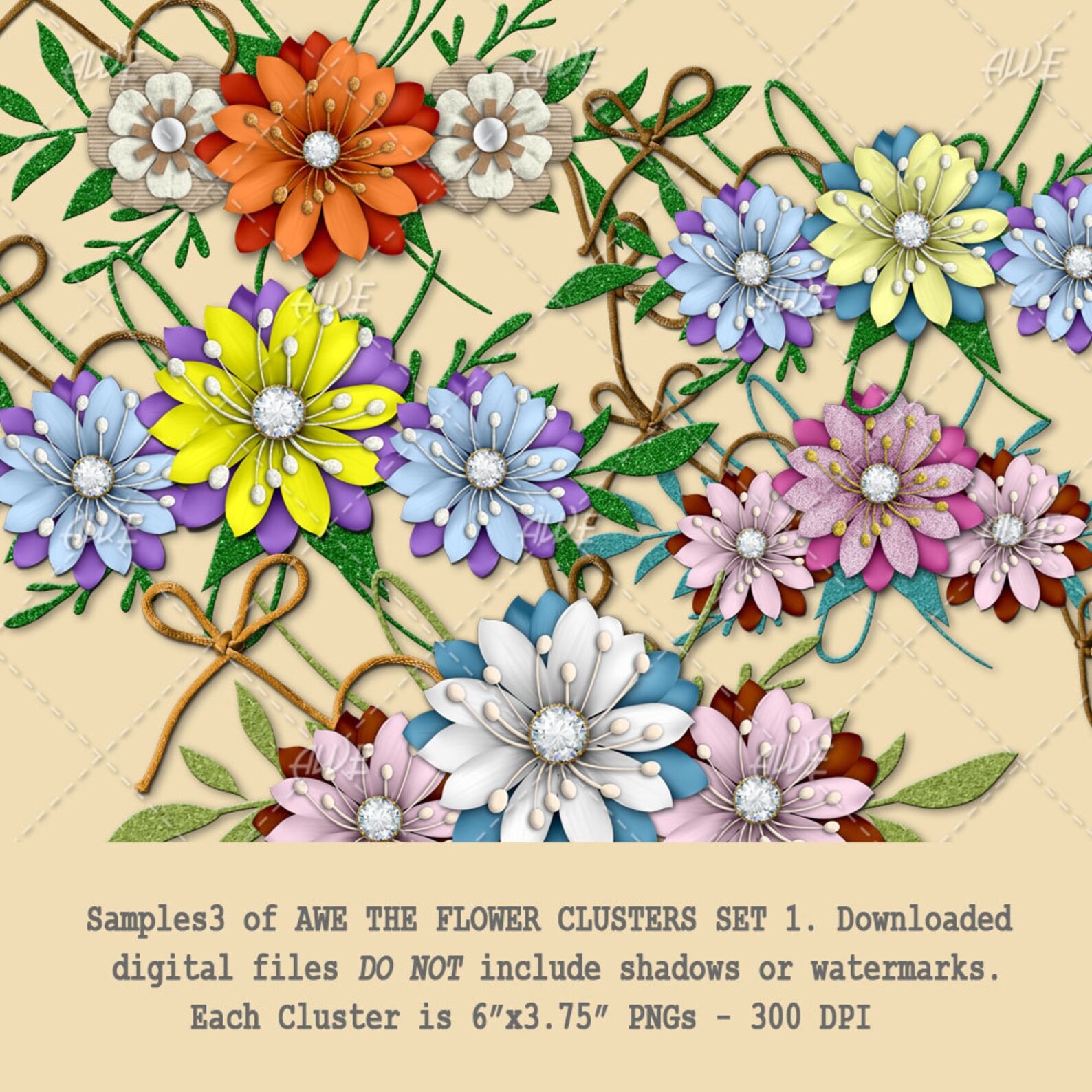 Digital Elements Flower Clusters Set1 20 High Quality 300DPI | Etsy